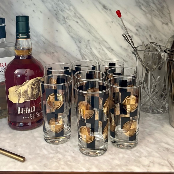 Dining | Set Of 8 Mcm Elegant Gold And Black Starburst Highball Glass ...